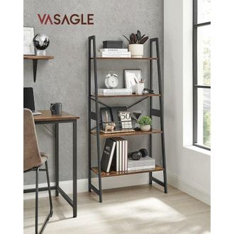 Vasagle Tag&egrave;re Rangement 4 Niveaux, Biblioth&egrave;que, Meuble de Rangement, Structure en Bambou, Montage Facile, pour Salon, Chambre, Cuisine, Marron Rustique