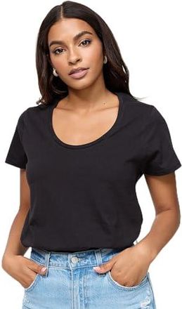 Nur Die T-Shirt &agrave; Manches Courtes Relax & Go en Coton Doux Basique col Rond pour Femme, Noir, S