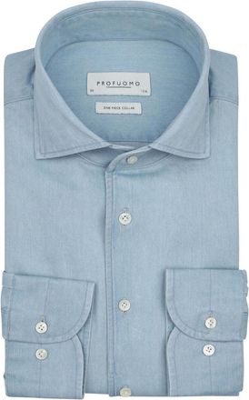 Profuomo Chemise Twill Denim Bleu Clair