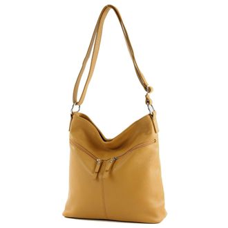 modamoda.de T196 Damen Leder Schultertasche Umh&auml;ngetasche handmade in Italy, Farbe:Senfgelb