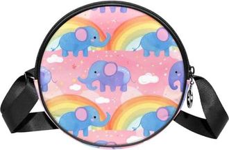 Generic Sac &agrave; bandouli&egrave;re rond pour femme, motif &eacute;l&eacute;phant, arc-en-ciel, avec fermeture &eacute;clair, bretelles r&eacute;glables, sac &agrave; main rond d&eacute;contract&eacute; pour femmes et