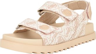 Guess Damen Fadey Flache Sandale, Hellrosa/Weiß, Logo, Mehrfarbig, 41 EU
