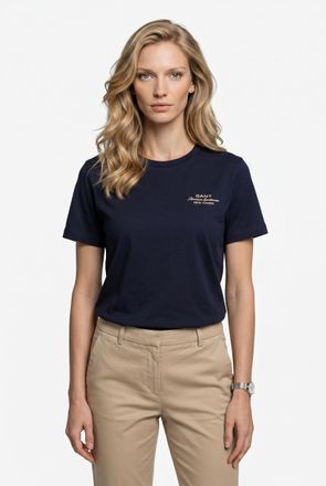 GANT T-Shirt GANT REGULAR GRAPHIC PRINT, Damen, Gr. S, evening blau, Single Jersey, Obermaterial: 100% Baumwolle, unifarben, regular fit taillenbedeckt, Ru