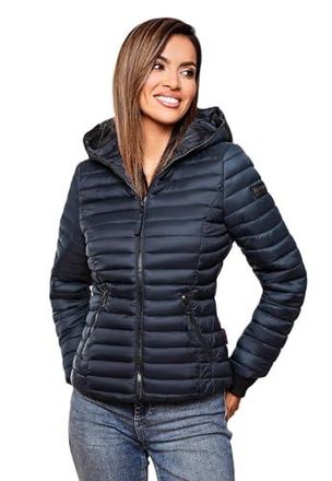 Navahoo Veste dintersaison matelass&eacute;e pour femme avec capuche B348, bleu marine, XL