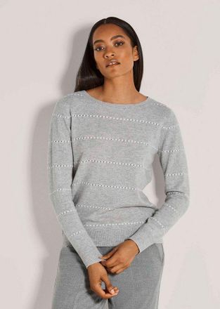 Madeleine Strickpullover Luxuri&ouml;ser Kaschmirpullover mit Ajour-Muster Melierter Pullover mit Rundhalsausschnitt, Rippenblenden und Langarm
