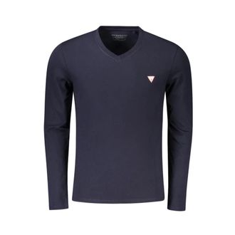 Guess Blaues Baumwoll V-Ausschnitt Logo T-Shirt - - Tops - Herren - Blau - XS