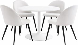 ebuy24 Carry Essgruppe Tisch &Oslash;110cm, 4 St&uuml;hlen Samt beige