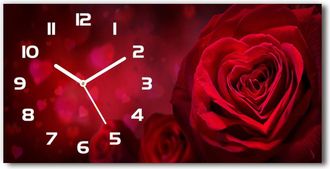 Tulup Wanduhr aus Glas 60x30 cm Glas Uhr Bild Glasuhr Gehärtetes Glas Küchenuhren - weiße Zeiger - Rote Rose Herz
