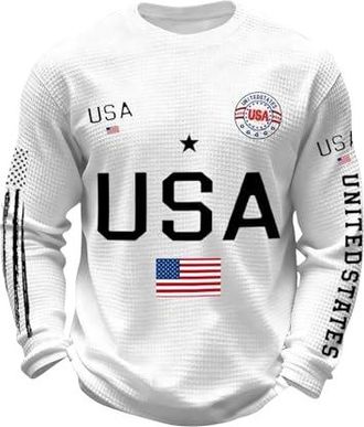 Generic Sweat-shirt gaufr&eacute; pour homme avec imprim&eacute; am&eacute;ricain, hauts &agrave; manches longues, col rond, surdimensionn&eacute;, confortable, v&ecirc;tement de travail respirant po