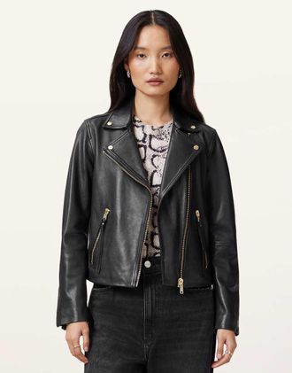 AllSaints Dalby - Blouson style motard - Noir/dor&eacute;