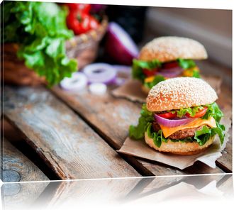 Pixxprint Leckere Burger, Größe: 100x70cm, Leinwandbild, fertig gespannt, Wandbild, Dekoration, Kunstdruck, kein Poster
