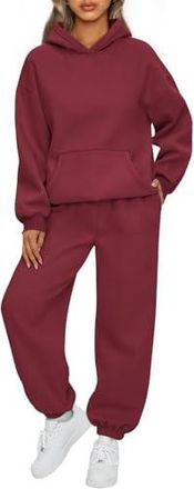 Generic Ensemble de surv&ecirc;tement d&eacute;contract&eacute; 2 pi&egrave;ces pour femme - Ensemble de sweat &agrave; capuche assorti - Ensemble athl&eacute;tique pour femme, bordeaux, S
