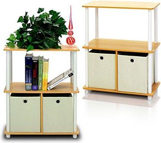 Furinno Go Green Étagère de Rangement Polyvalente avec Bacs à 3 Niveaux, Hêtre