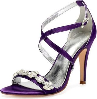 Generic Sandales Stylet Talons Bout Ouvert Femmes Satin Chaussures Mariage Mari&eacute;e Et&eacute; Talon Mariage Soir&eacute;e Chaussures Femmes10.5Cm,Dark Purple,37 EU