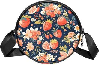 Generic Sac &agrave; bandouli&egrave;re rond pour femme, motif fruits d&eacute;t&eacute; color&eacute;s, petit sac &agrave; bandouli&egrave;re avec fermeture &eacute;clair, bretelles r&eacute;glables, sac &agrave; main rond d&eacute;co
