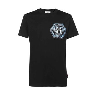 Philipp Plein Logo Print Baumwoll-T-Shirt - - Tops - Herren - Schwarzk - 3XL