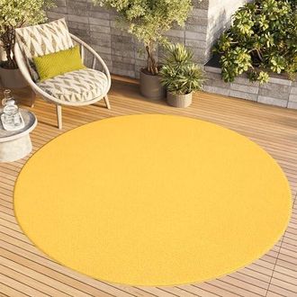Tapiso Mono Rond Tapis Poil Court Int&eacute;rieur Design Moderne Jaune Motif Uni Tapis Salon Chambre Adulte Salle &agrave; Manger Cuisine R&eacute;sistant Ext&eacute;rieur Oeko-TEX 120
