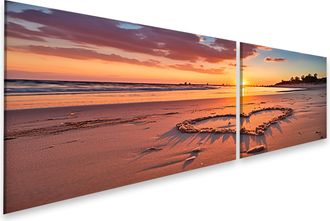 Islandburner Prime Bild auf Leinwand Herz Form Sand Strand Sonnenuntergang Warmes Licht Bilder Wandbilder Poster