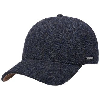 Stetson Plano Wool Cap Herren Baseballcap Schirmunterseite Leder Herringbone Design Baumwollfutter Herbst Winter schwarz-blau XL (60-61 cm)