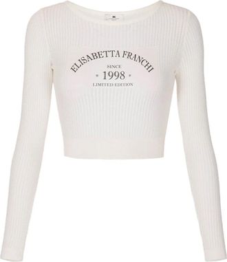 Elisabetta Franchi Femme, Pulls, Blanc, Taille: 36 FR Logo Knitted Top
