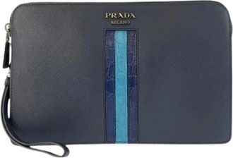 Prada Sac bandouli&egrave;re en cuir Saffiano Pre-owned - Homme - Pre-owned - Bleu - Taille: ONE Size