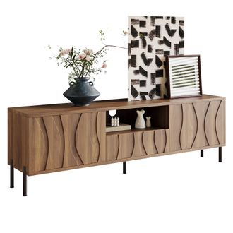 STILVORA Mobile Tv Con 3 Ante E 1 Vano, Passacavi, Stile Moderno, Soggiorno, In Mdf, Naturale, 160&times;35&times;46 Cm