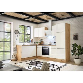 Respekta K&uuml;che K&uuml;chenzeile Winkelk&uuml;che Marleen Premium 280 cm Wei&szlig; Artisan Eiche Respekta