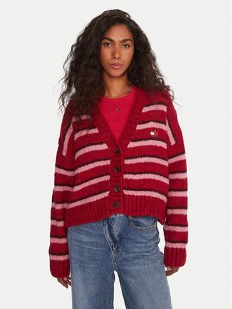 Tommy Jeans Strickjacke Badge DW0DW21678 Rot Relaxed Fit