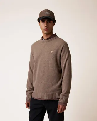 Faguo Pull col rond en laine marron chin&eacute;