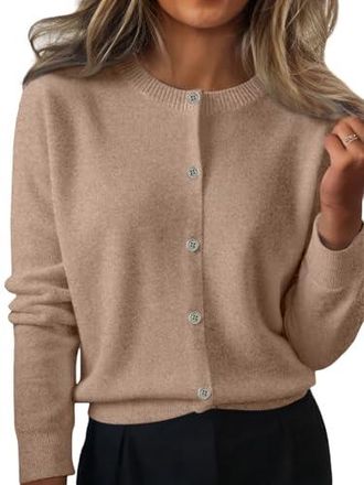 Minetom Gilet Femme Cardigan L&eacute;ger &Agrave; Manches Longues Col Rond D&eacute;contract&eacute; Boutons Pull L&eacute;ger Couleur Unie Tricot&eacute; &Eacute;l&eacute;gant A Kaki Fonc&eacute; L