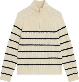 Semicouture Femme, Pulls, Beige, Taille: 40 FR Pull à col roulé en mélange de laine rayé avec fermeture éclair