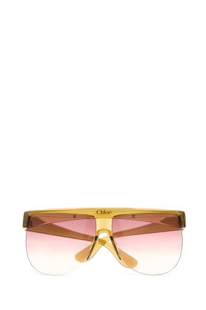 Chlo&eacute; GREEN-GREEN-RED Acetate Shield Sunglasses - Yellow