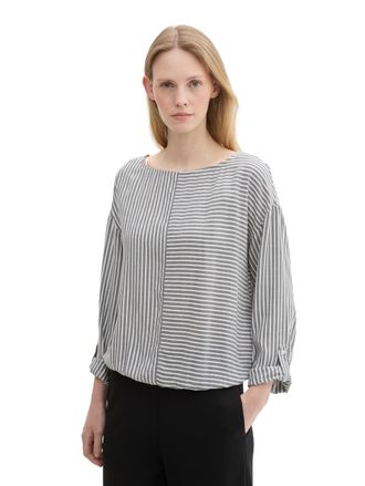 Tom Tailor Damen 1043204 Bluse mit Streifen, 35912-Navy White Thin Stripe, 46
