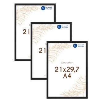 Wackadoo Bilderrahmen A4 21x29,7 (DIN A4) schwarz 3er Set Holz Bilderrahmen Set schwarz Fotowand Dokumentenrahmen mit Glas Holz Picture frame poster