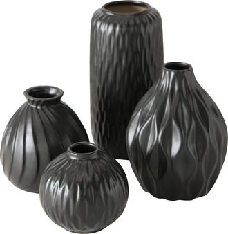 Boltze Boltze Vase Zalina 4-teilig (schwarz, Blumenvase, Keramik Vase für Blumen / Trockenblumen / Pampasgras, Höhe 9-15 cm, Vasen-Set) 1019192
