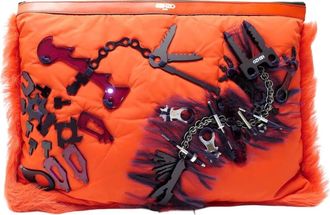 Kenzo Clutches - NEUE KENZO ORANGE CANVAS CLUTCH-TASCHE MIT FELLWER - Gr. unisize - in Orange - f&uuml;r Damen