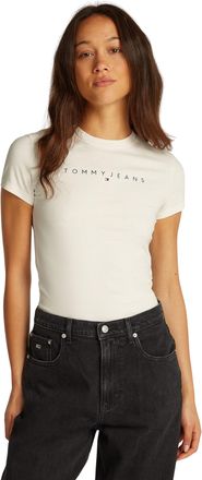 Tommy Jeans Damen T-Shirt Kurzarm Linear Slim Fit, Elfenbein (Ancient White), XL