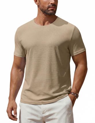 Coofandy Sport T-Shirts Herren Funktionsshirt Kurzarm Sommer Laufshirt Retro Kariertes Gym Tshirt Fitness Trainingsshirt Khaki XL