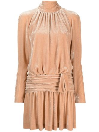 Alberta Ferretti robe courte fronc&eacute;e &agrave; manches longues - Rose