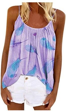 Generic Robe boh&egrave;me &agrave; bretelles pour femme, gilet de plage ample pour femme, chemisier d&eacute;contract&eacute; pour femme, violet, 5XL