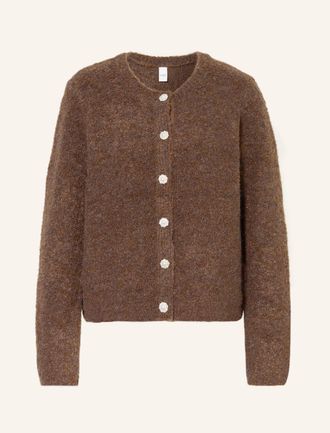 Y.A.S. Strickjacke Aus Boucl&eacute; Mit Schmucksteinen braun