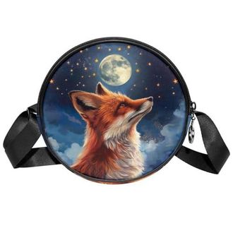 Generic Sac &agrave; bandouli&egrave;re rond pour femme, motif fleurs de renard, sac &agrave; dos avec fermeture &eacute;clair, bretelles r&eacute;glables, sac &agrave; main rond d&eacute;contract&eacute; pour femm