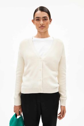 Armedangels Damen vegan Strickjacke Mental Links Wei&Atilde;Y