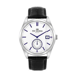 Ben Sherman Homme, Accessoires, Noir, Taille: ONE Size Montre analogique en cuir noir &agrave; quartz