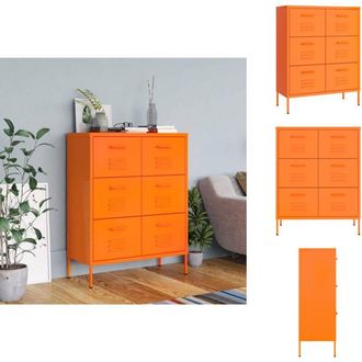 vidaXL Schubladenschrank Orange 80x35x101,5 cm Stahl - Schubladenschrank - Lagerschrank - Metallschrank - Stahltürenschrank - Orange