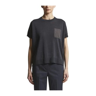 PESERICO Femme, Pulls, Bleu, Taille: 40 FR Pull en Lin et Coton Crêpe