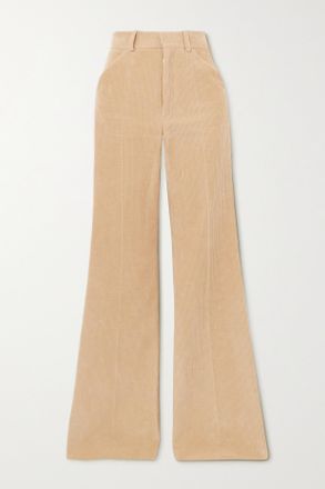 Chlo&eacute; Pantalon &Eacute;vas&eacute; En Velours De Coton C&ocirc;tel&eacute; &Agrave; Plis - Marron