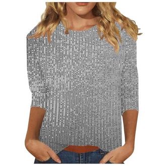 Generico Haut scintillant pour femme - Col rond &agrave; paillettes - Col rond - Clochette &eacute;l&eacute;gante - Chemisier d&eacute;contract&eacute; &agrave; volants - Haut en velours scintillant - 