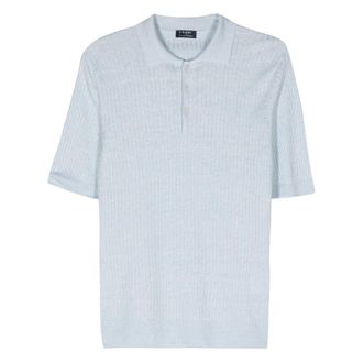 Barba Homme, Tops, Bleu, Taille: L Polo en lin/coton tricot&eacute;