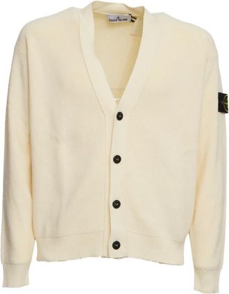 Stone Island Homme, Pulls, Blanc, Taille: M Cardigan en Maille de Coton